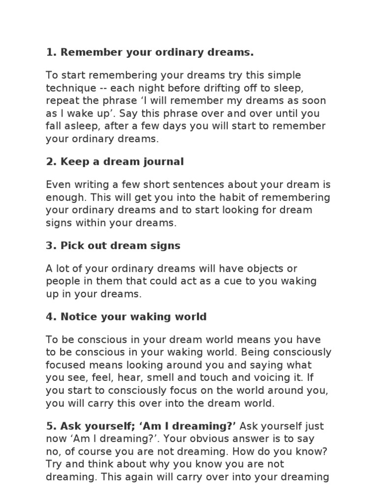 7 Steps To Lucid Dreaming | PDF