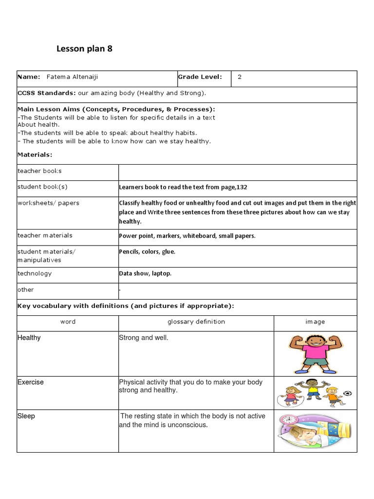 Lesson Plan 8 | PDF | Healthy Diet | Lesson Plan