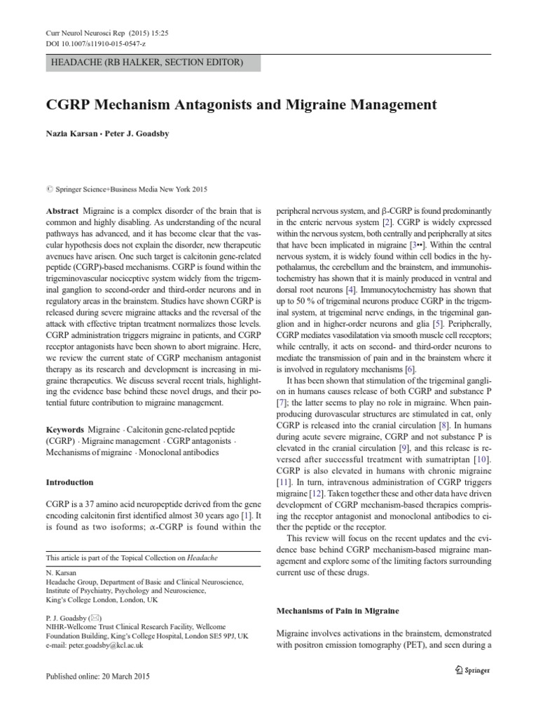 Karsan2015 - CGRP Antagonist | PDF | Migraine | Phases Of Clinical Research