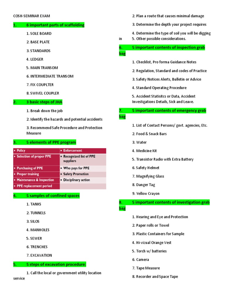 QSAFE Cosh Exam | PDF | Scaffolding | Nature