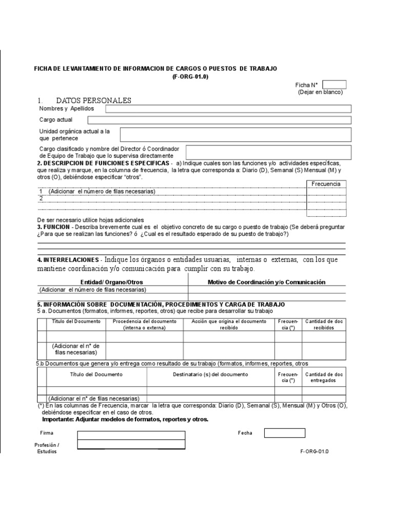 2-Ficha de Levantamiento de Informacion de Cargos o Puestos de Trabajo | PDF | Información ...