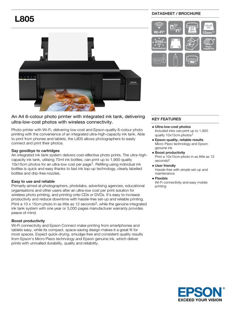 L805 Datasheet | PDF | Printer (Computing) | Microsoft Windows