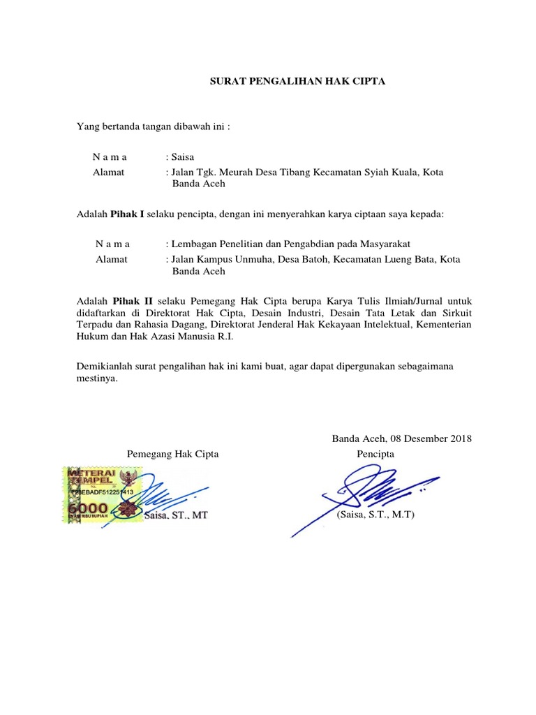 Surat Pengalihan Hak | PDF