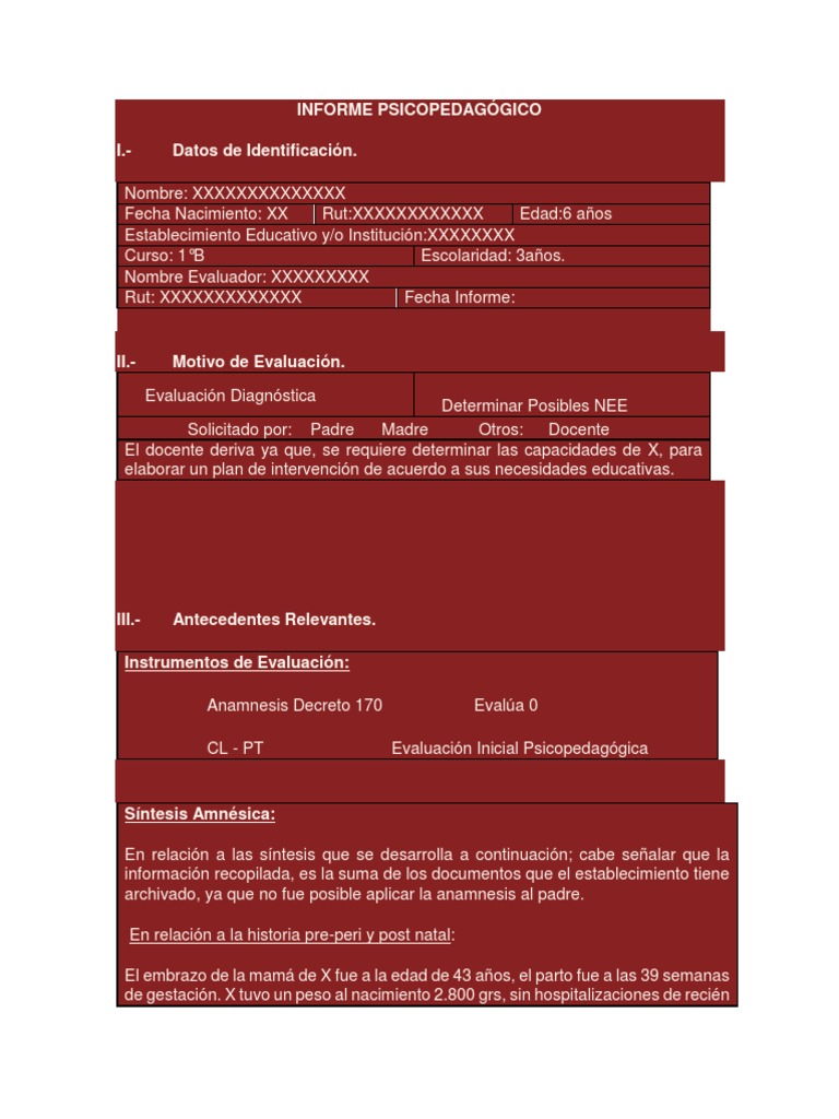 INFORME PSICOPEDAGÓGICO CLPT | PDF | Comprensión lectora | Educación de la primera infancia