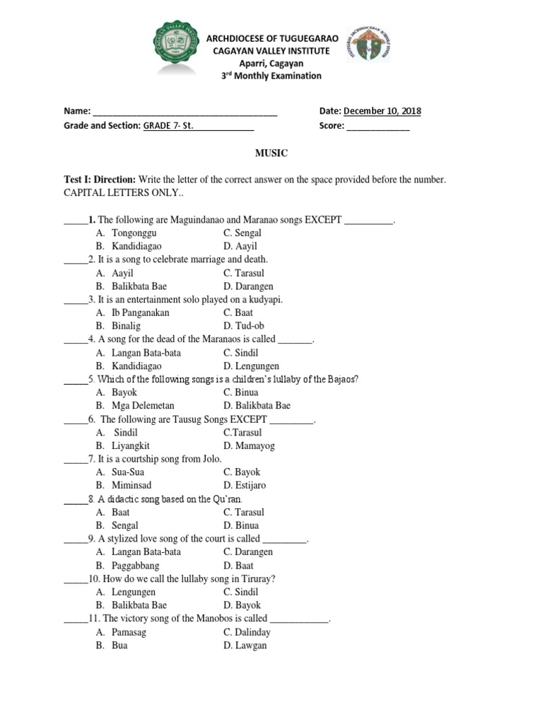 3rd Monthly Exam | PDF