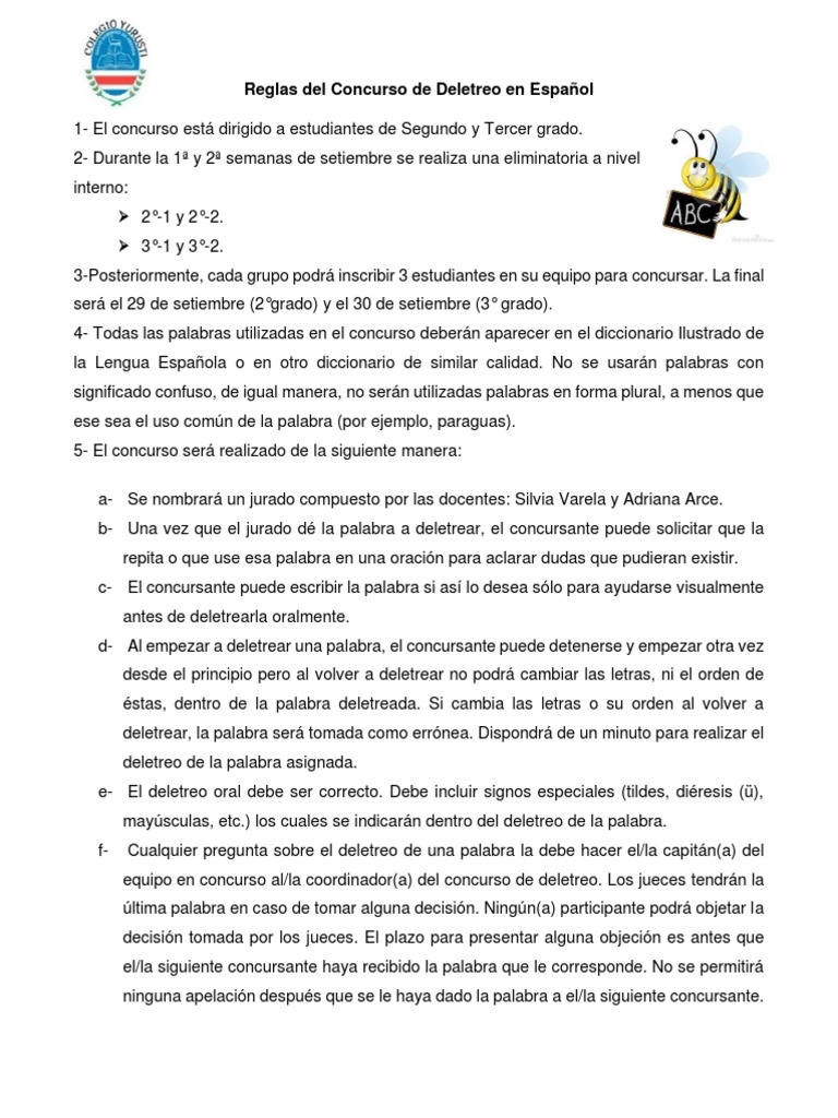 Reglas Del Concurso de Deletreo en Español | PDF | Diccionario | Palabra
