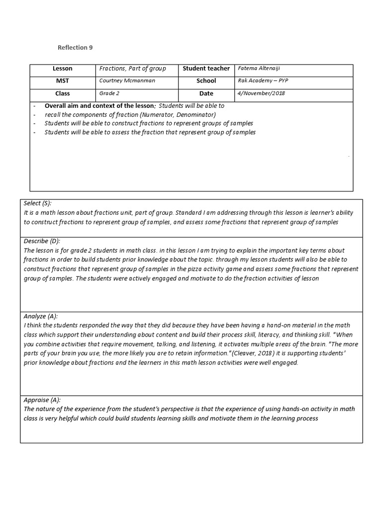 Reflection 9 | Download Free PDF | Fraction (Mathematics) | Learning