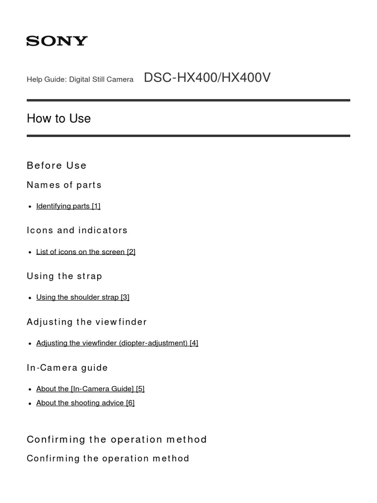 DSC-HX400/HX400V: How To Use | PDF | Exposure (Photography) | Shutter Speed