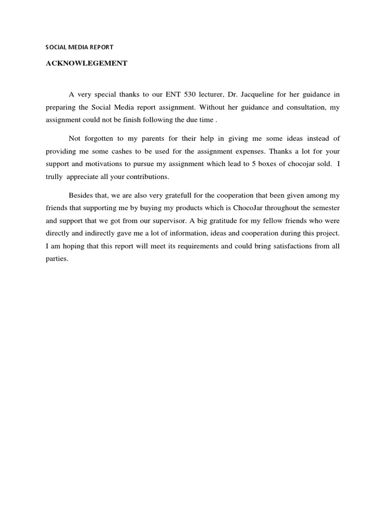 Acknowlegement: Social Media Report | PDF | Business | Economies