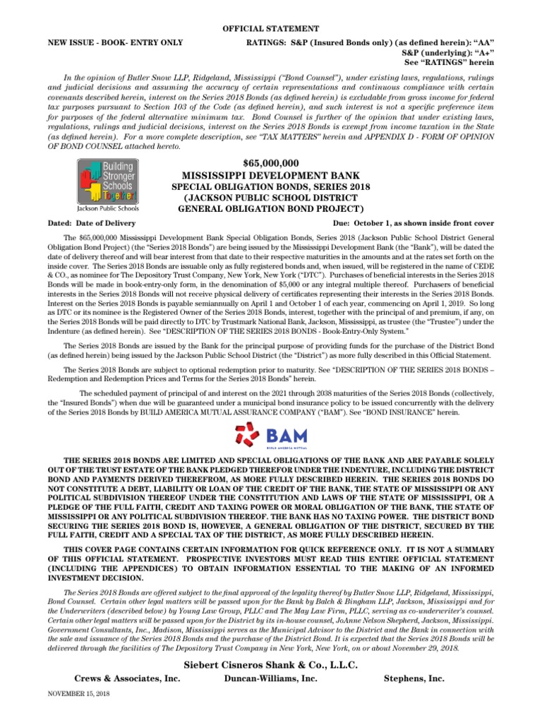 2018 Bond Official Statement | PDF | Municipal Bond | Bonds (Finance)