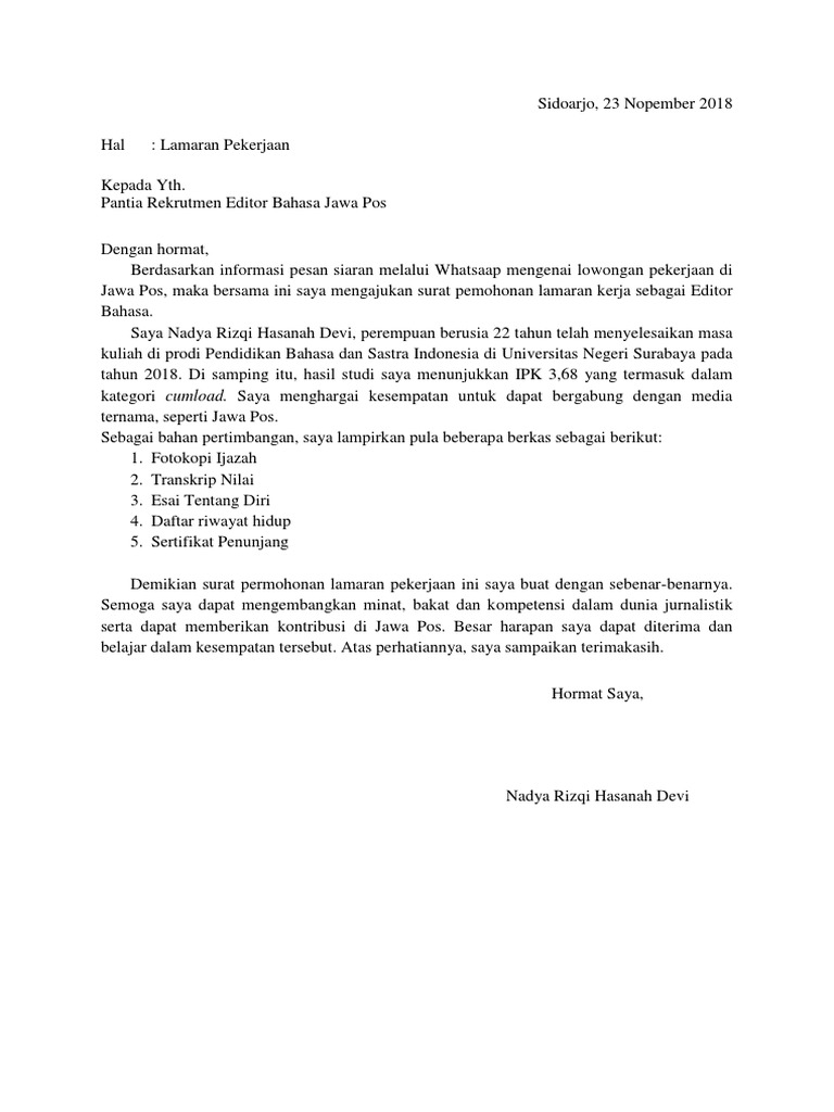 Surat Lamaran Kerja | PDF