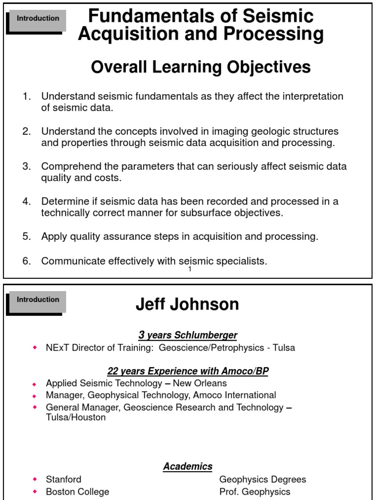 Fundamentals of Seismic Acquisition and Processing: Overall Learning ...