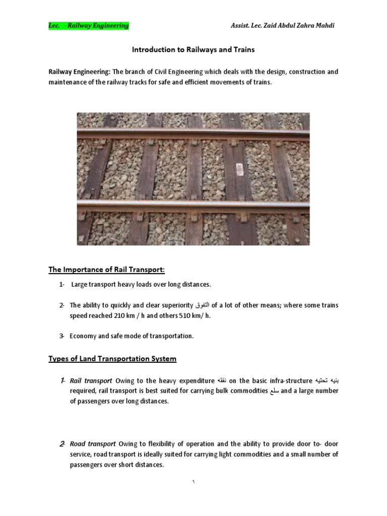 Railway Engineering Introduction | PDF | Rail Transport | Train