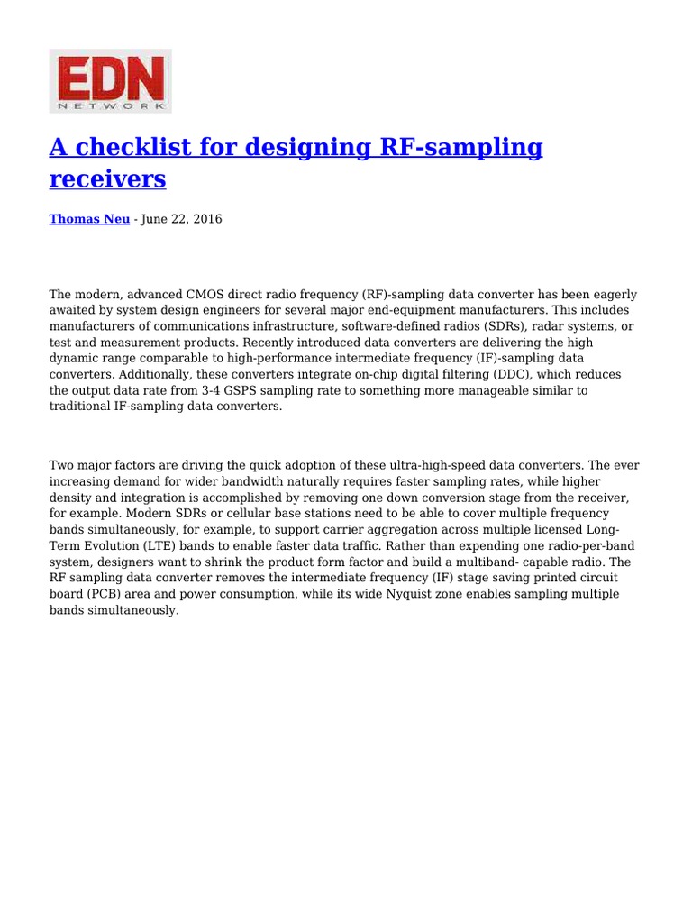 A Checklist For Designing RF Sampling Receivers | PDF | Analog To ...
