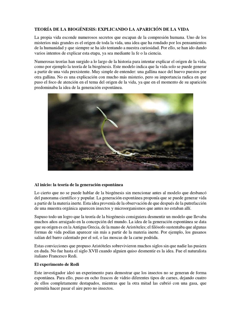 Biogénesis: Origen de la Vida Explicado | PDF | Naturaleza | Science