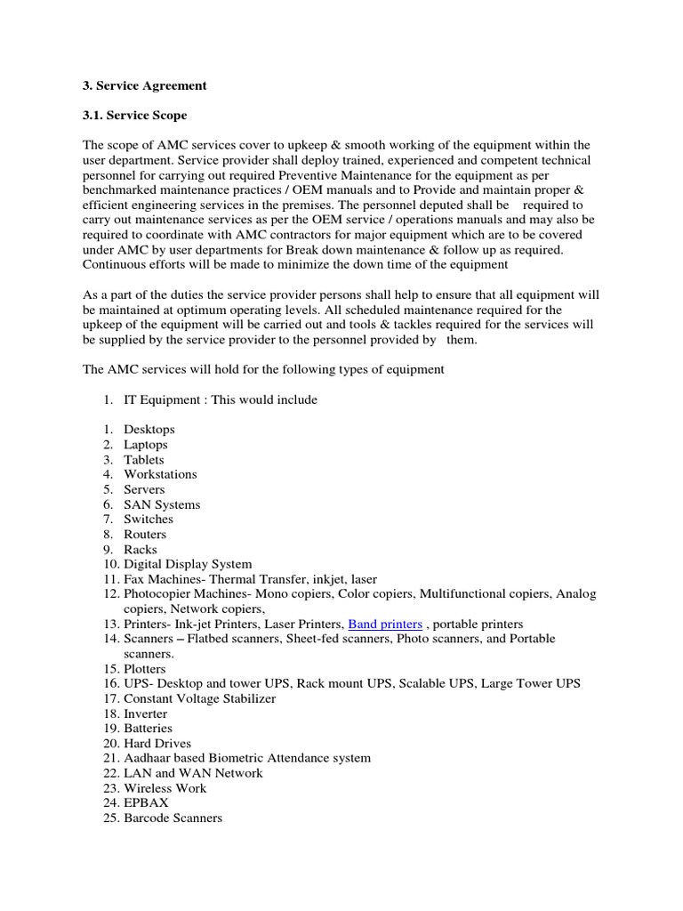Service Agreement 3.1. Service Scope: Band Printers | PDF | Photocopier ...