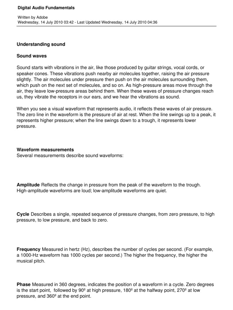 Digital Audio | PDF | Sampling (Signal Processing) | Digital Audio