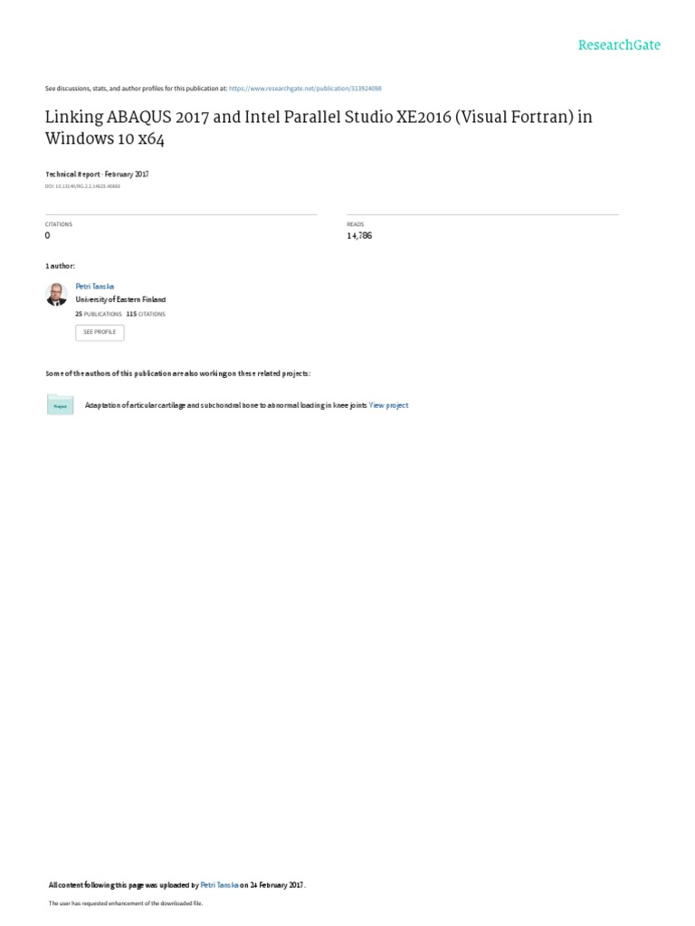 Linking ABAQUS 2017 and Intel Parallel Studio XE2016 (Visual Fortran ...