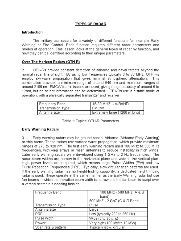 Types of Radar | PDF | Radar | Radio Spectrum