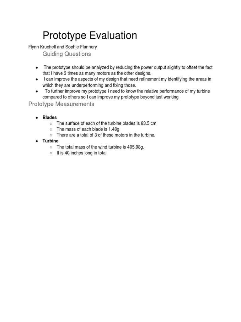 Prototype Evaluation Flynn and Sophie | PDF | Prototype | Kilogram