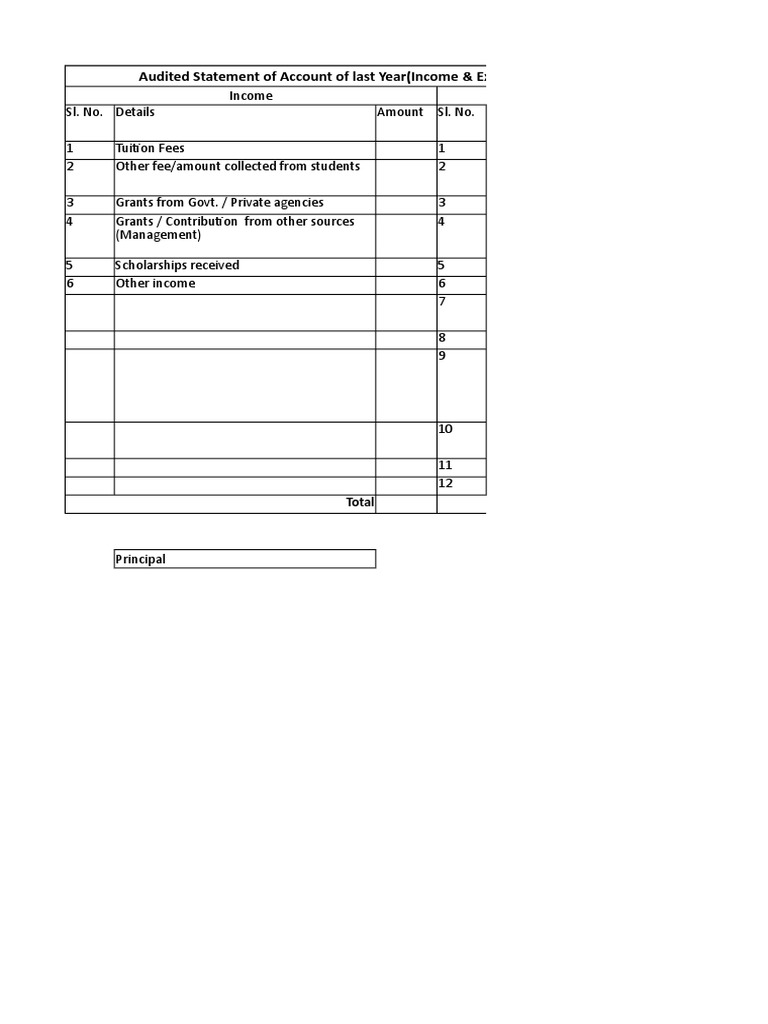 Audited Statement of Account of Last Year (Income & Expenditure ...