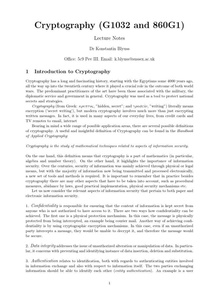 Lect Notes | PDF | Cryptography | Cipher