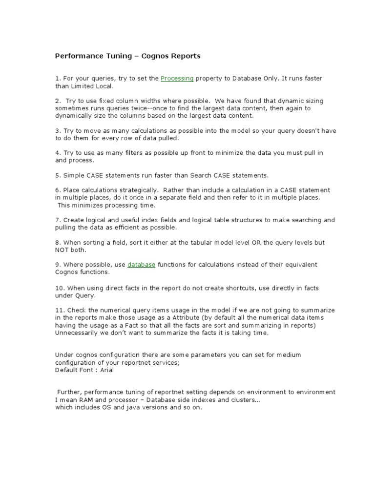 Performance Tuning Cognos | PDF | Database Index | Metadata