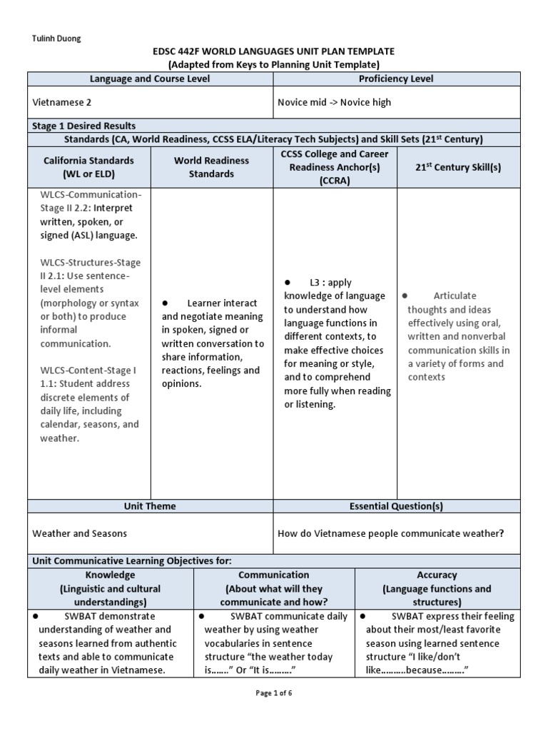 Season Weather Unit Plan | PDF | Reading Comprehension | Vocabulary