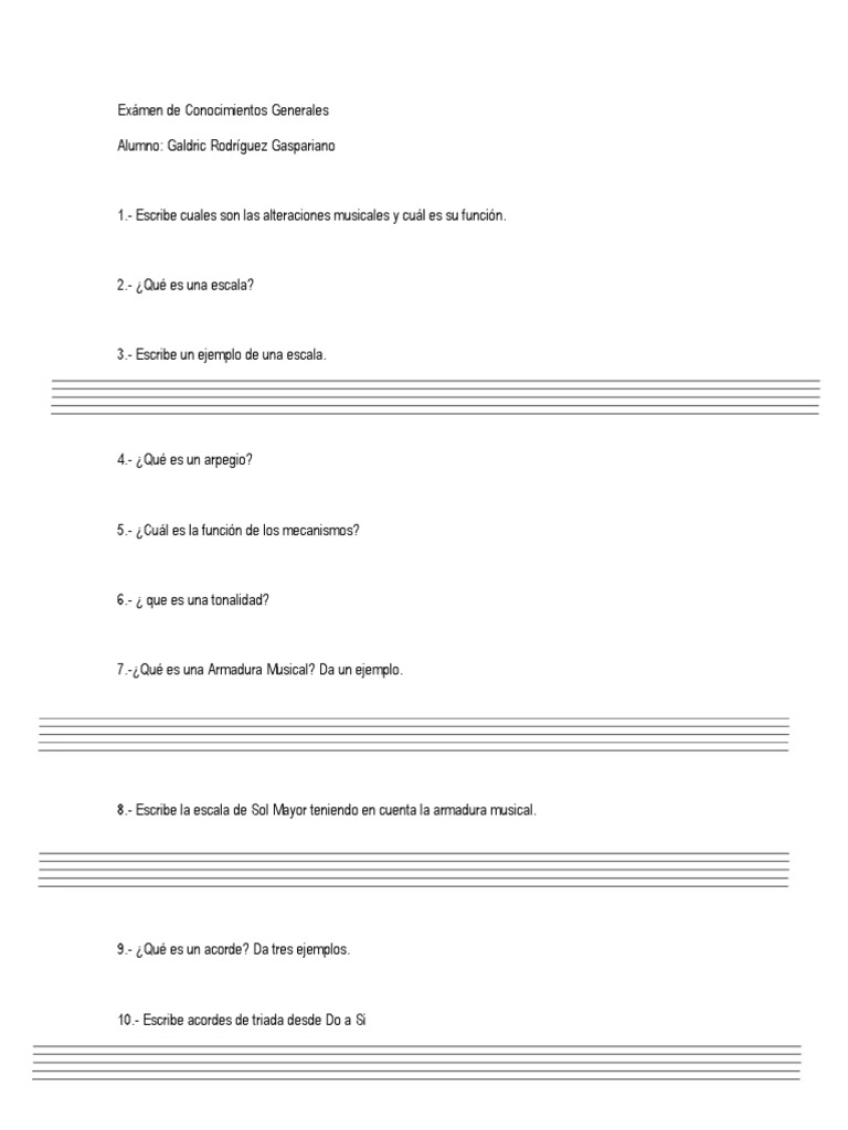 Examen de Conocimientos Musicales Básicos | PDF | Artes del Lenguaje y ...