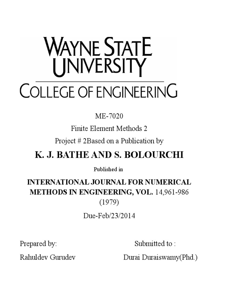 K. J. Bathe and S. Bolourchi: ME-7020 Finite Element Methods 2 Project ...