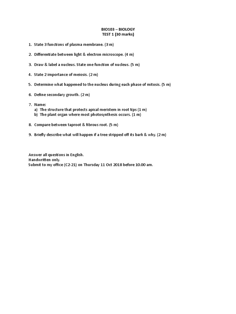Bioi Test 1 | PDF | Root | Botany