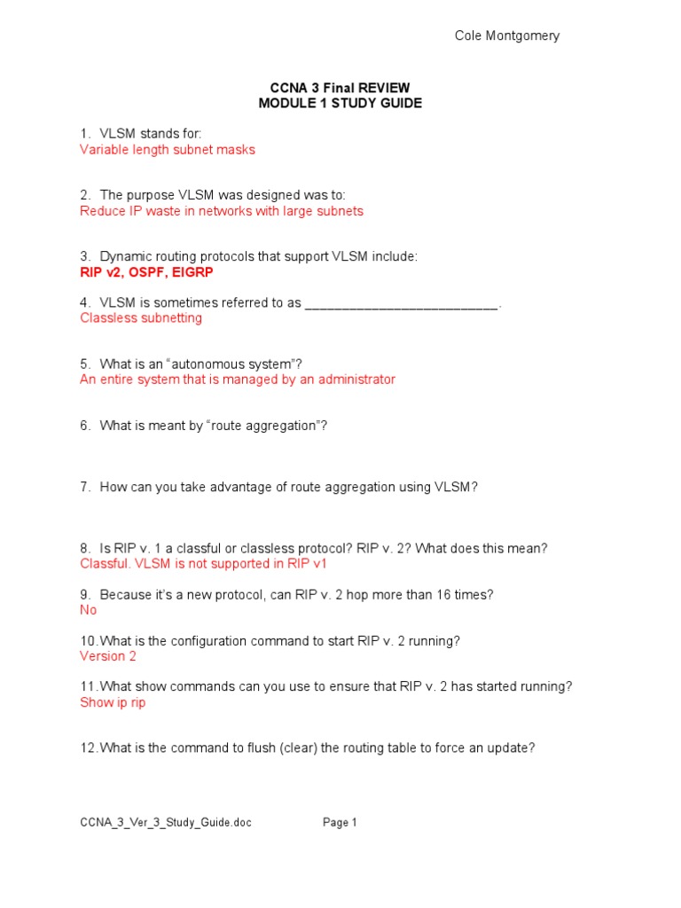 CCNA 3 Ver 3 Study Guide | PDF