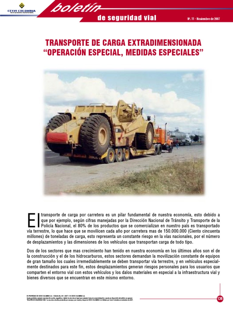 Carga Extradimensionada en Colombia PDF | PDF | La carretera | Transporte