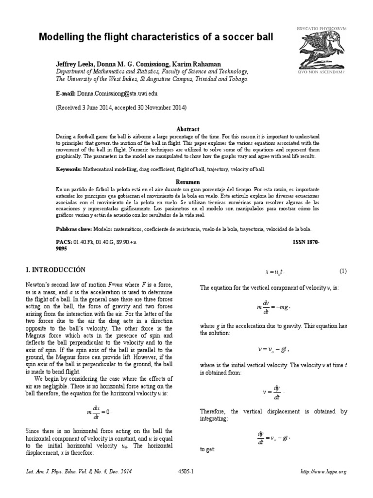 Modelling The Flight Characteristics of A Soccer Ball PDF | PDF ...