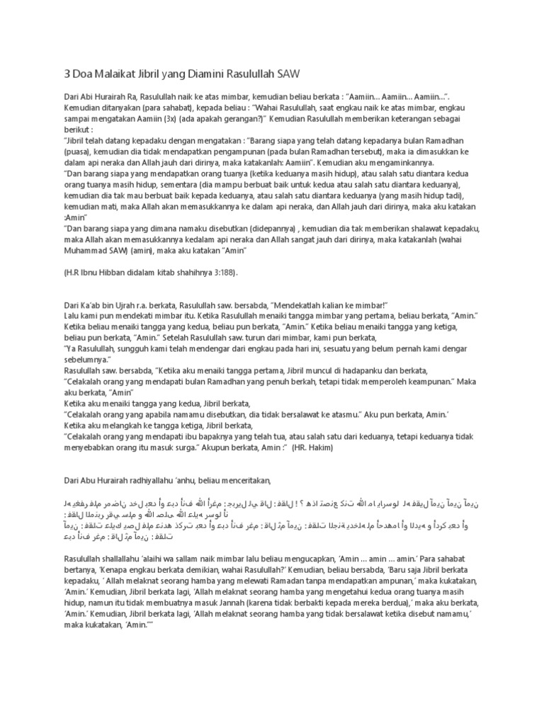 3 Doa Malaikat Jibril Yang Diamini Rasulullah SAW | PDF | Agama & Spiritualitas