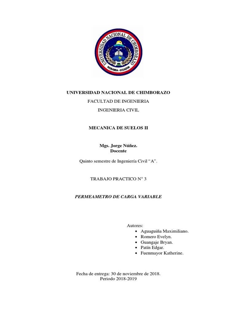 Permeametro de Carga Variable | PDF | Permeabilidad (Ciencias de la ...