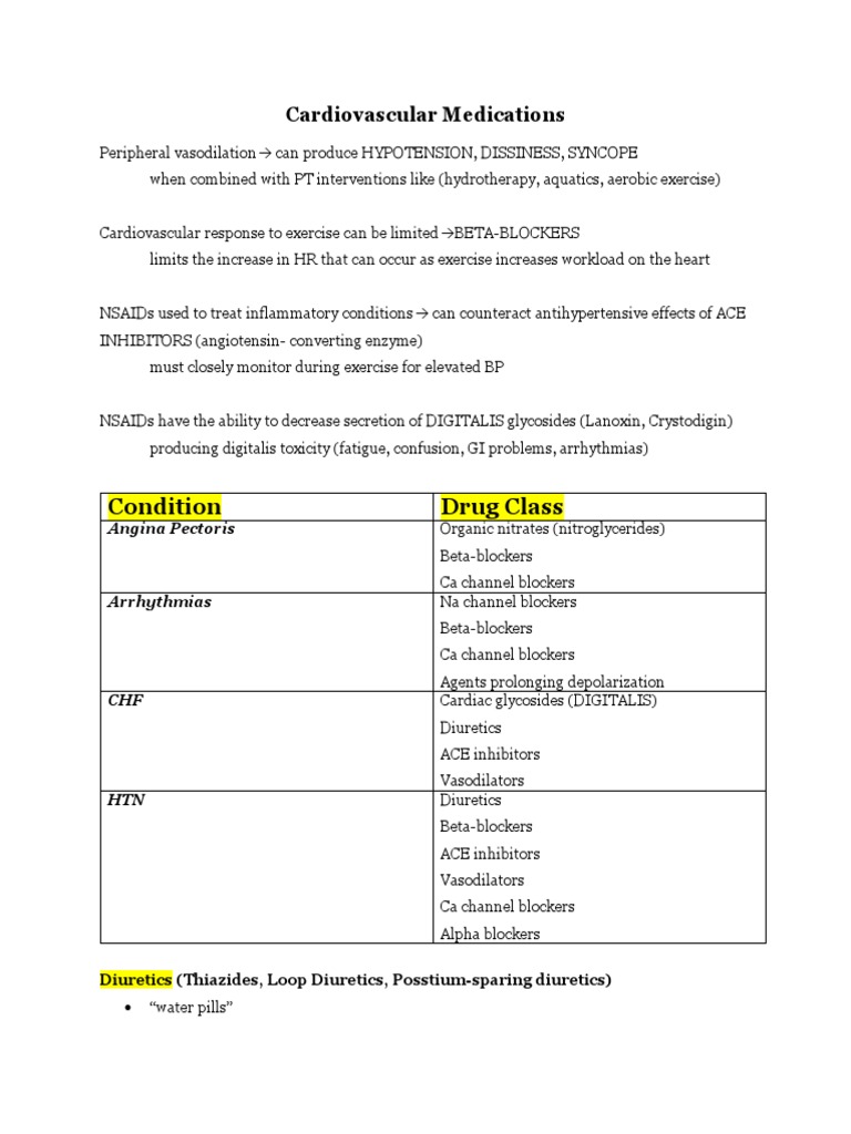 Overview of Cardiovascular Drug Classes | PDF | Angiotensin | Clinical ...