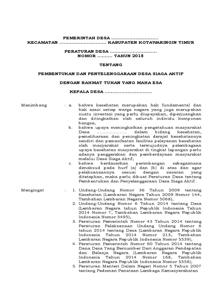 Draft Perdes Desa Siaga Aktif | PDF