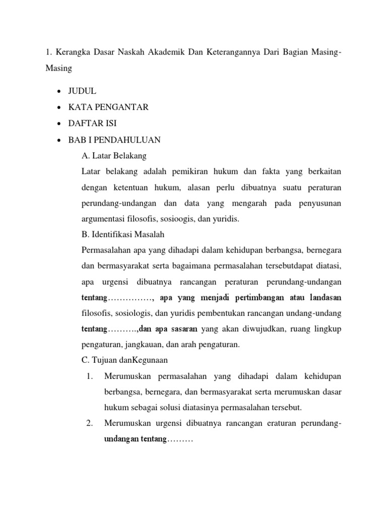 Kerangka Dasar Naskah Akademik Dan Keterangannya Dari Bagian Masing ...