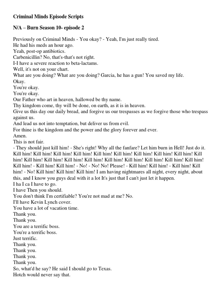 Criminal Minds Scripts Season 10 Episode 2 | PDF | Inferno (Dante ...