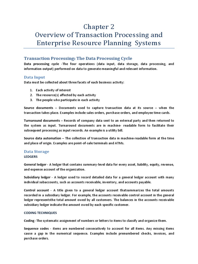 Ch 2 Overview Of Transaction Processing And Erp Systems Pdf Enterprise Resource Planning