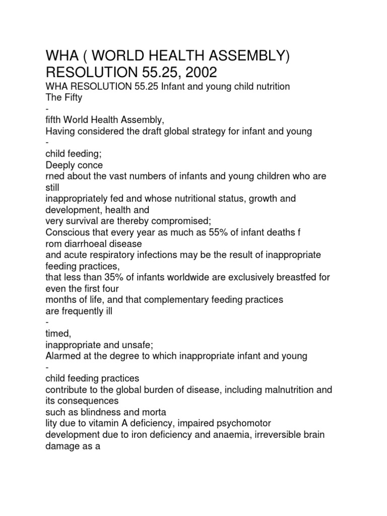 Wha (World Health Assembly) RESOLUTION 55.25, 2002 | PDF ...