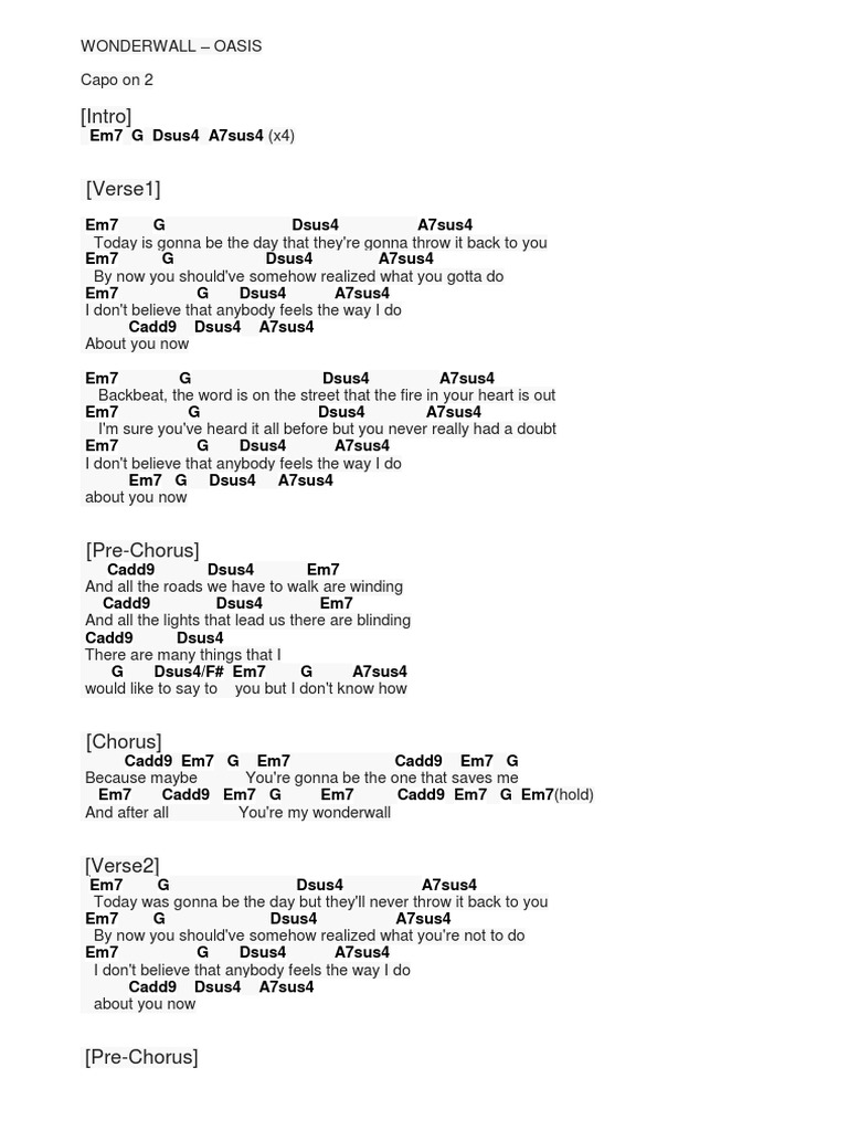 Wonderwall - Oasis | PDF | Songs | Popular Music