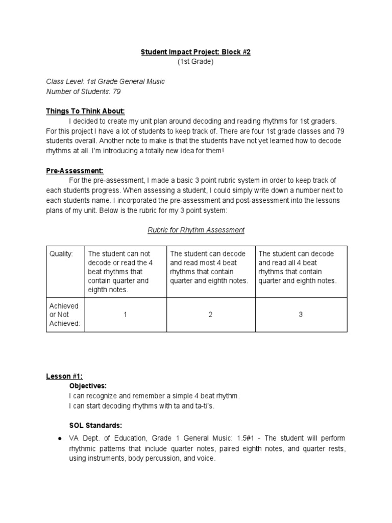 Student Impact Project 2 | PDF | Rhythm | Teachers