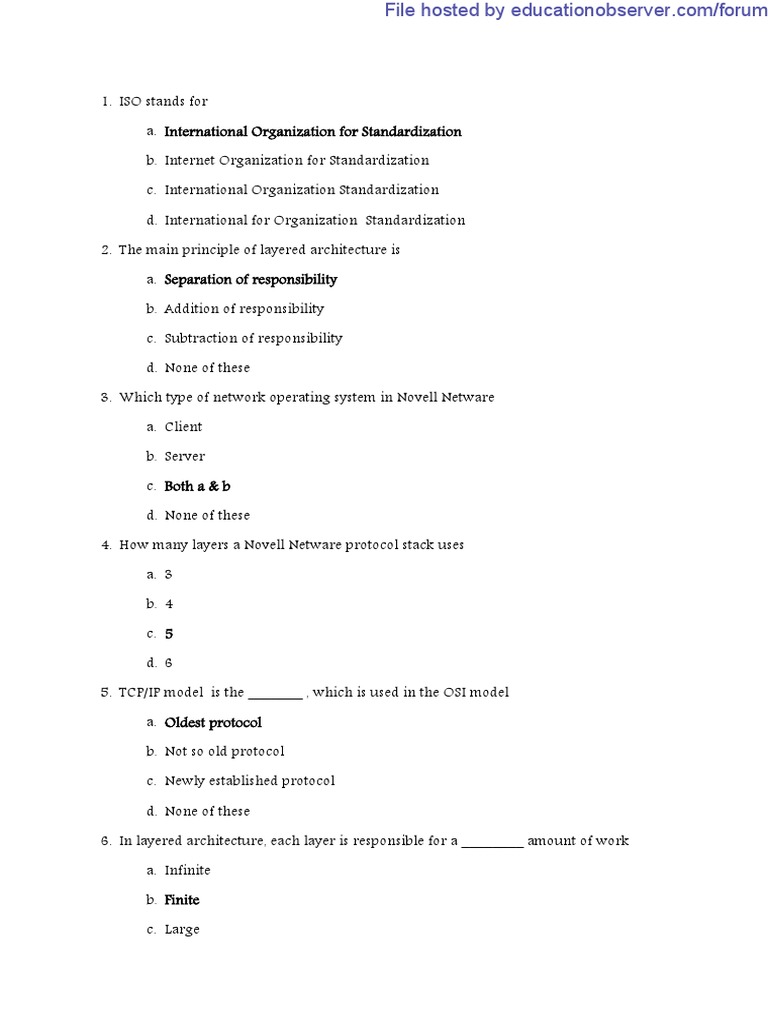 Computer Networks MCQ Bank and Free Study Material PDF | PDF | File Transfer Protocol | Internet ...
