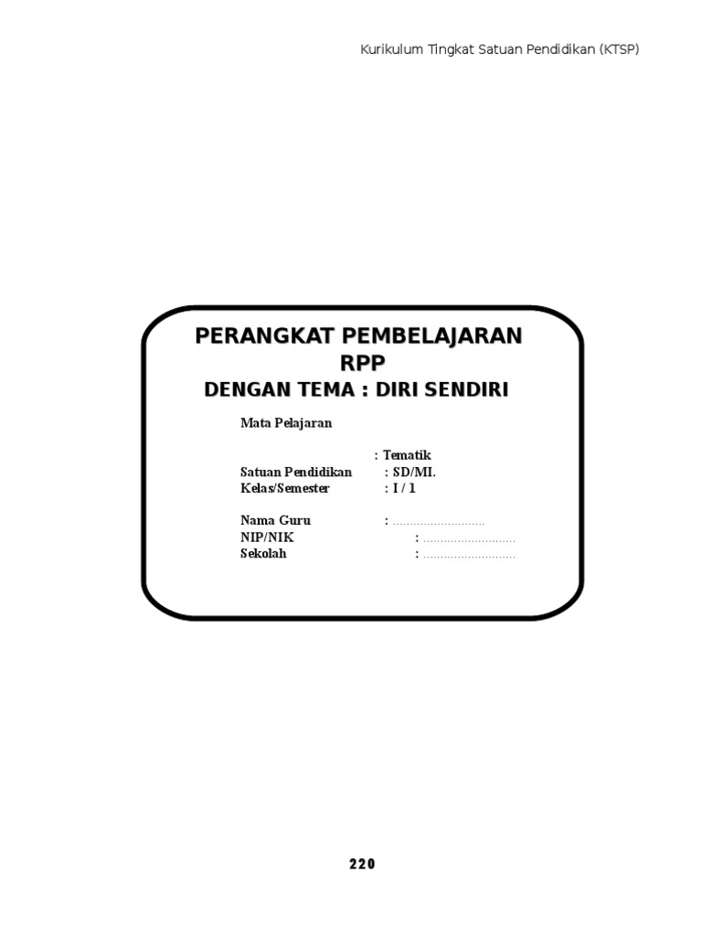 RPP KTSP Kelas 1 | PDF