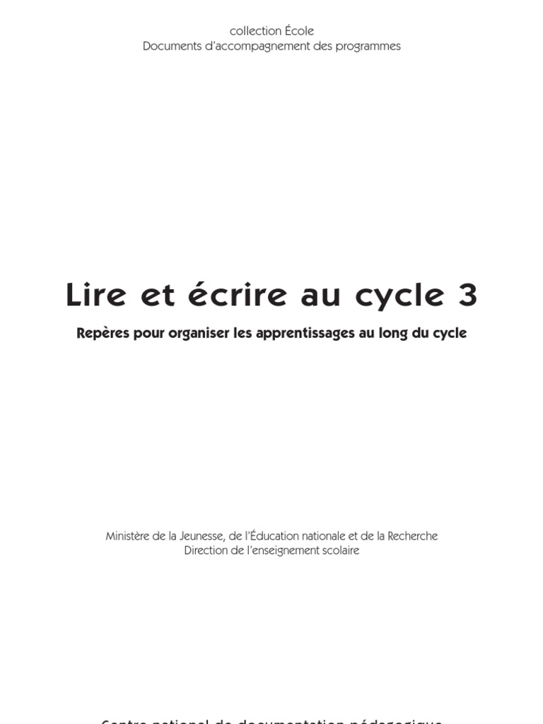 Lire Et Écrire Au Cycle 3 | PDF | Lexique | Apprentissage de la lecture
