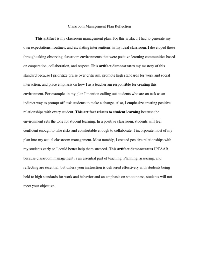 Classroom Management Plan Reflection | PDF