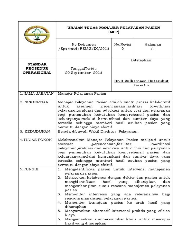 Spo Manajemen Pelayanan Pasien (MPP) | PDF