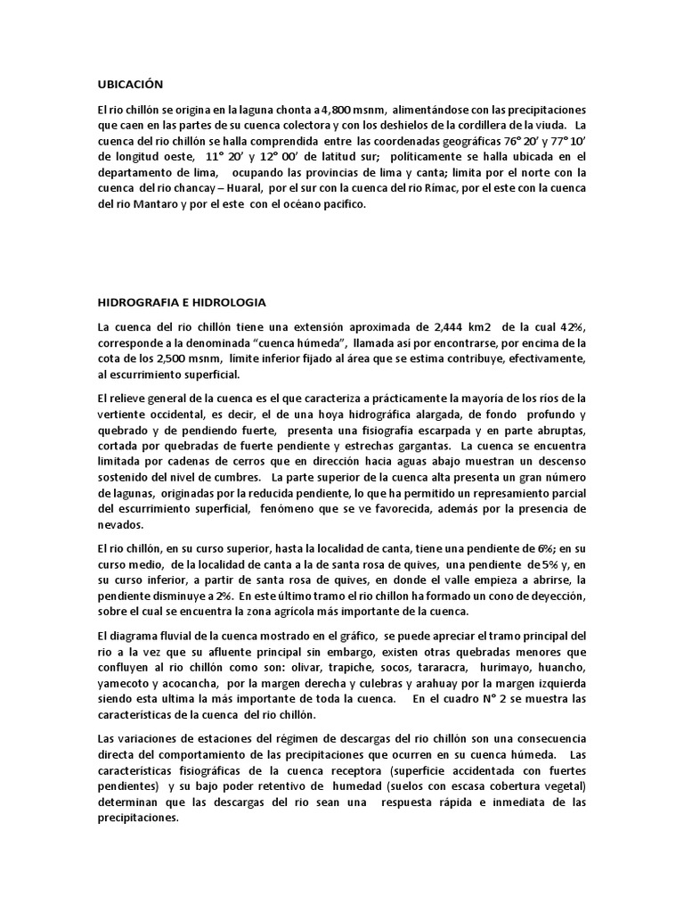Ubicación y características del río Chillón | PDF | Río | Cuenca de drenaje